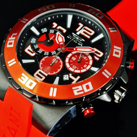 Invicta | Accessories | Mens Chrono Black Dial Red Tone Red Strap Watch ...